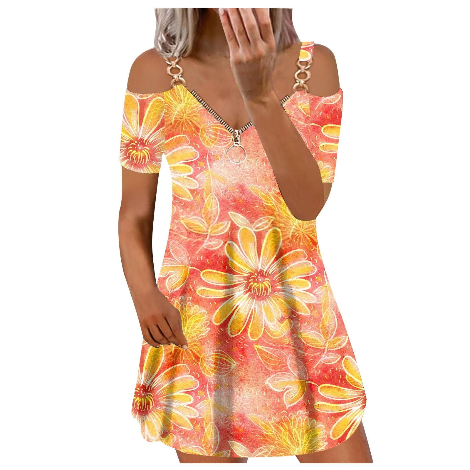 Fhsagq Summer Female Red Dresses For Women Plus Size Printed Cotton