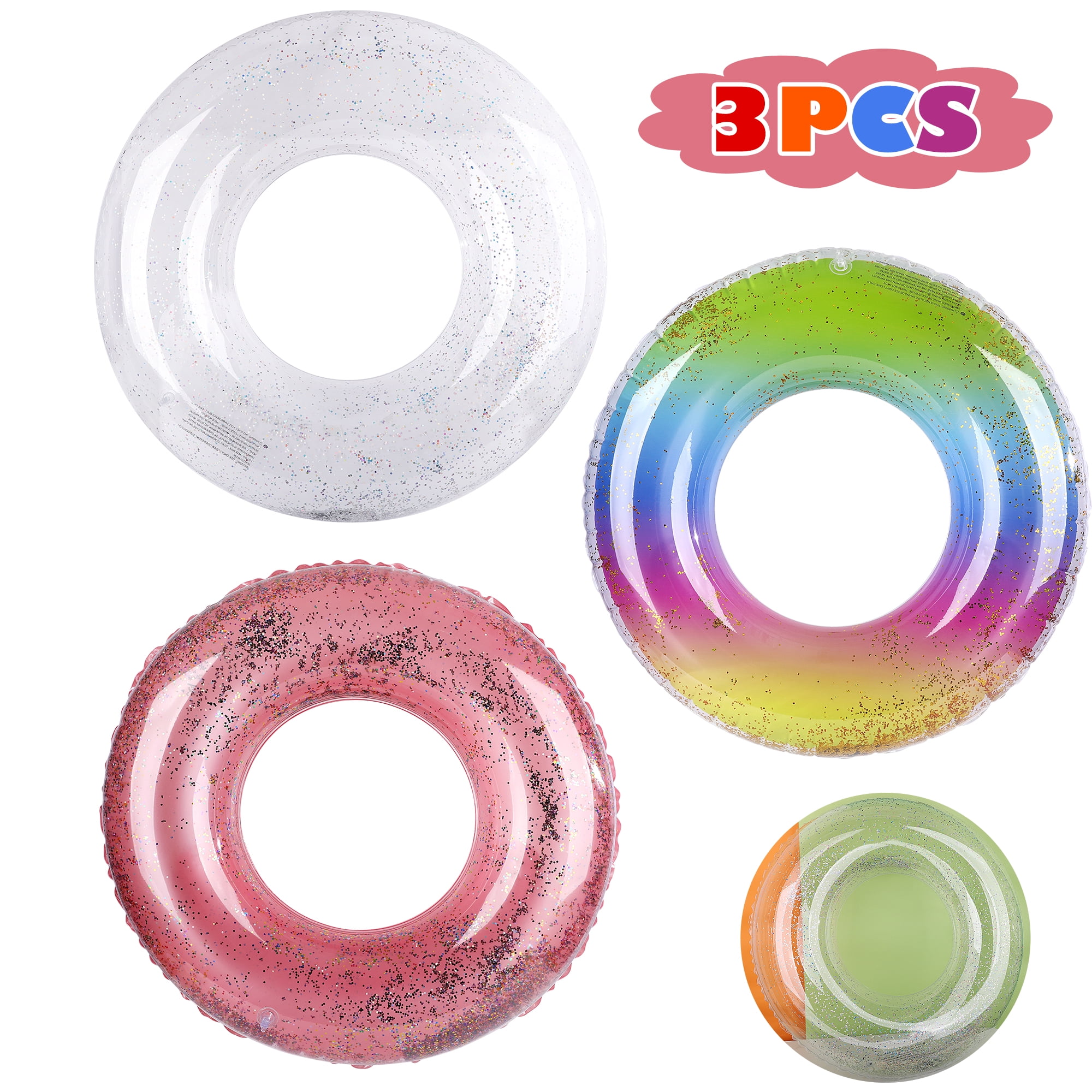 FiGoal 3 Pack Inflatable Pool Float Glitter Swimming Pool Ring Outdoor ...