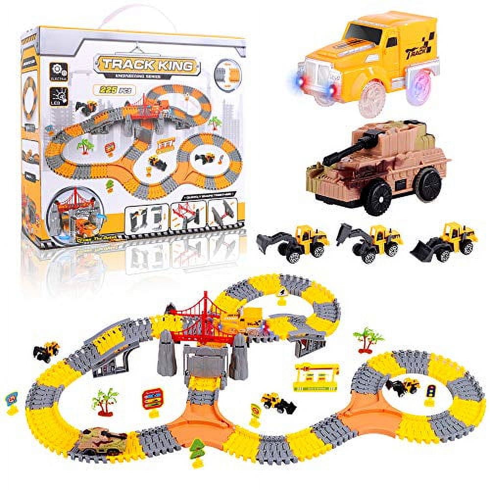 FiGoal Construction Race Track Set 225 Pieces with Engineering Truck ...