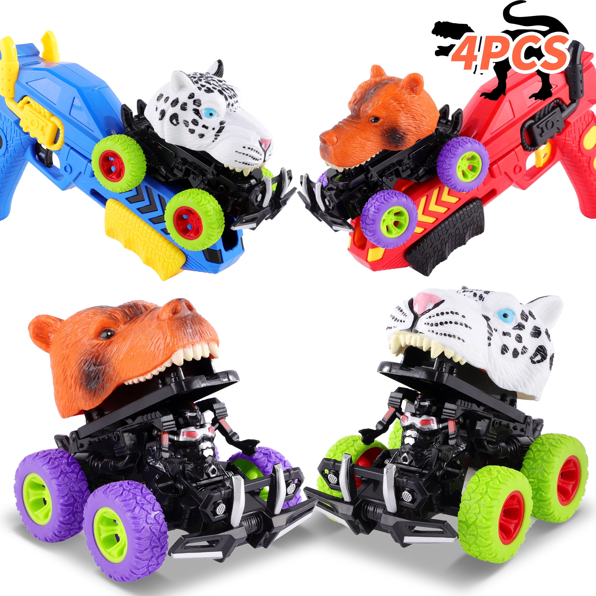 FiGoal Two Pack Monster Cars with Toy Gun Launchers Gifts for Kids for ...