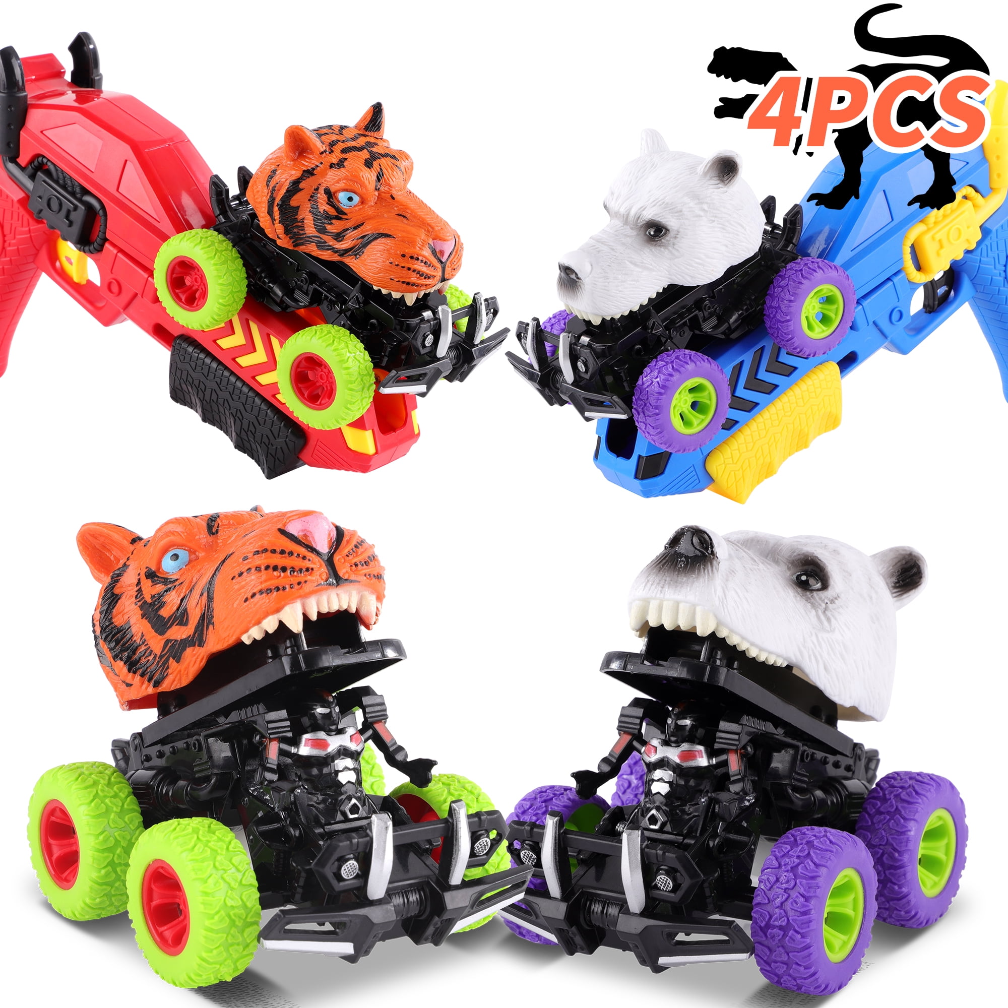 FiGoal Two Pack Monster Cars with Toy Gun Launchers Gifts for Kids for ...