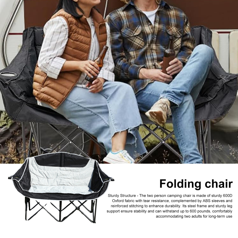 Fiabour Double Seat Collapsible Chair with Cup Holder Foldable Design ...