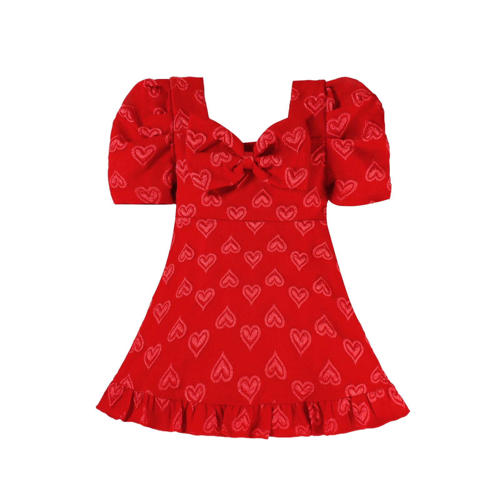 Fiaer Baby Girl Dresses Toddler Heart Printed Ruffle Hem Puff Sleeves ...