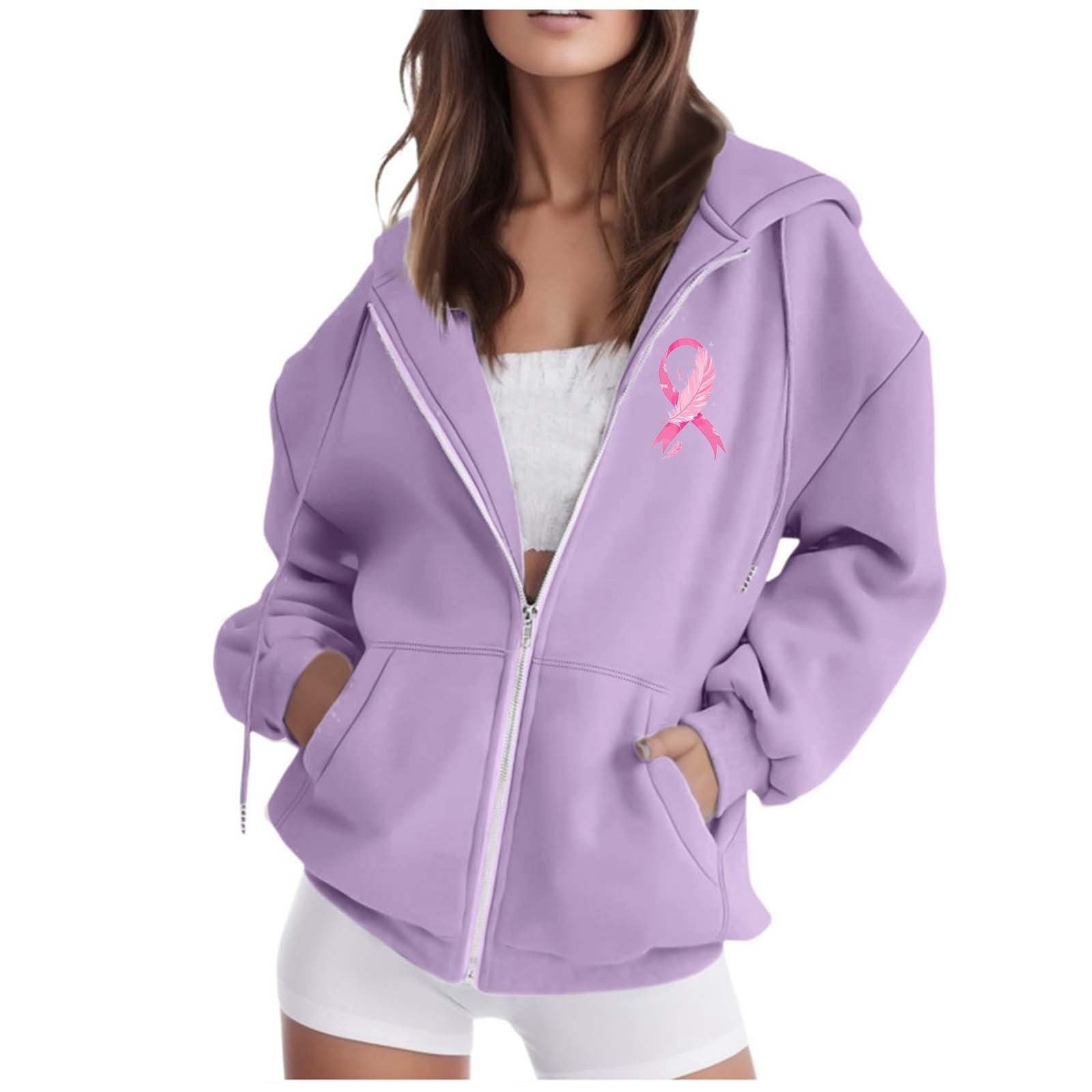 Fiaer, Cancer Awareness Hoodies for Women,Womens Oversized Full Zip ...
