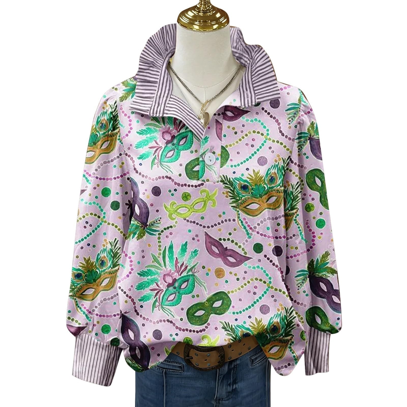 Fiaer Carnival Shirts for Women Masquerade Rave Color Printed Blouse ...
