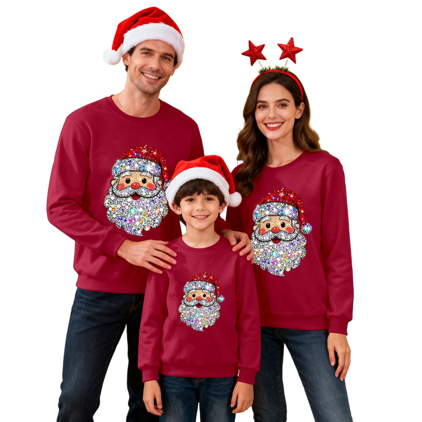 Fiaer Christmas Sweatshirts for Family Shine Santa Printed Xmas ...