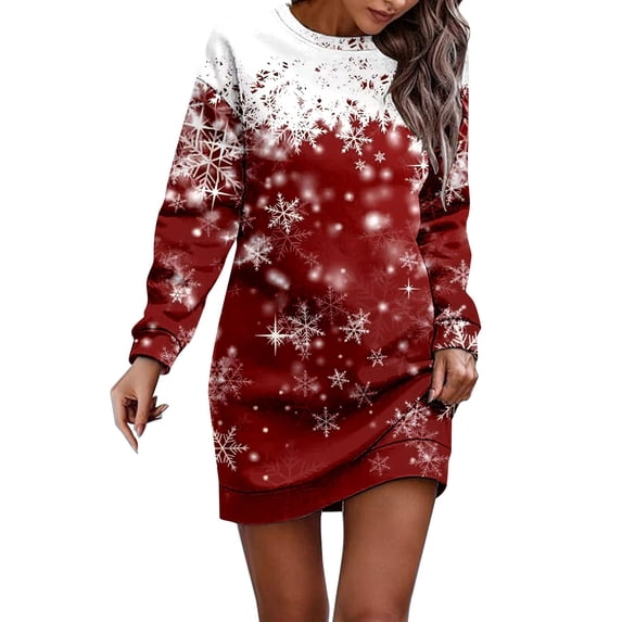 Fiaer Christmas Themed Dresses for Women Retro Long Sleeve Party Tunic ...