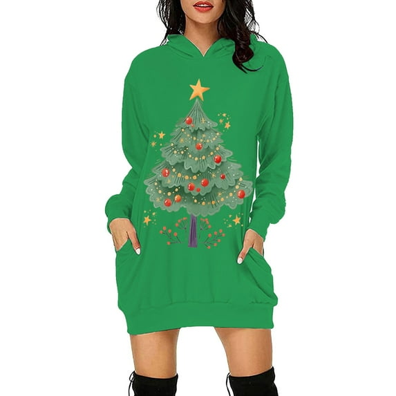 Fiaer Christmas Tree Hoodie for Women Oversized Long Sleeve Hooded ...