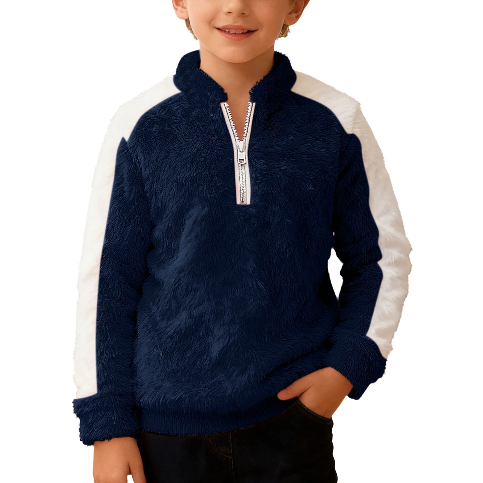 Fiaer Kids Quarter Zip Thermal Pullover Fuzzy Long Sleeve Sweatshirt ...