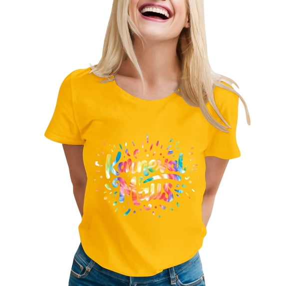 Fiaer Mardi Gras Colorful Printed T Shirts for Women Short Sleeve Crew ...