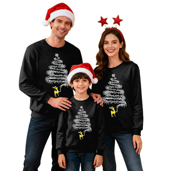 Fiaer Matching Family Merry Christmas Sweatshirts Funny Graphic Trendy Pullover Crew Neck Long ...