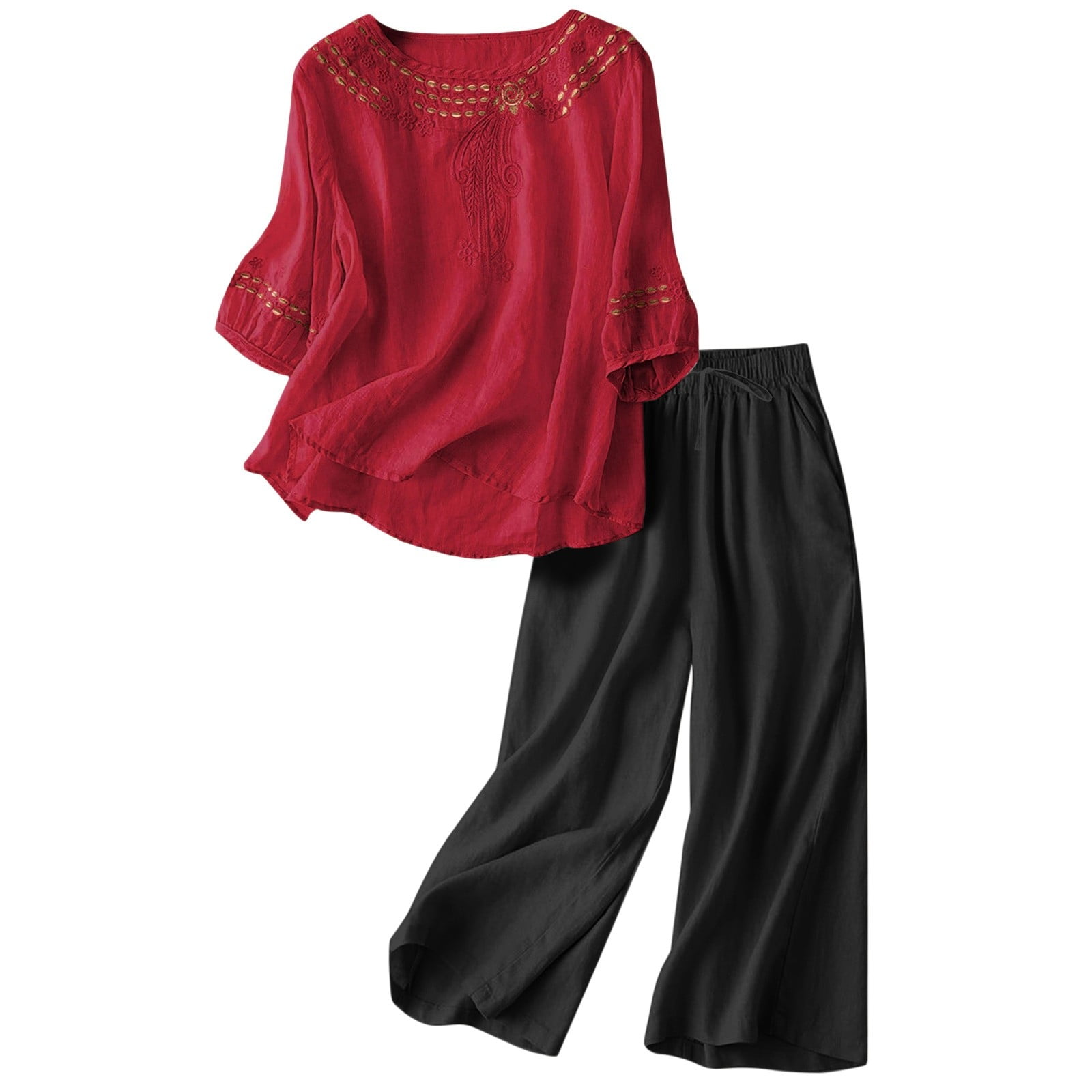 Fiaer,Oversized 2 Piece Sets for Women Linen Casual Matching Set 3/4 ...