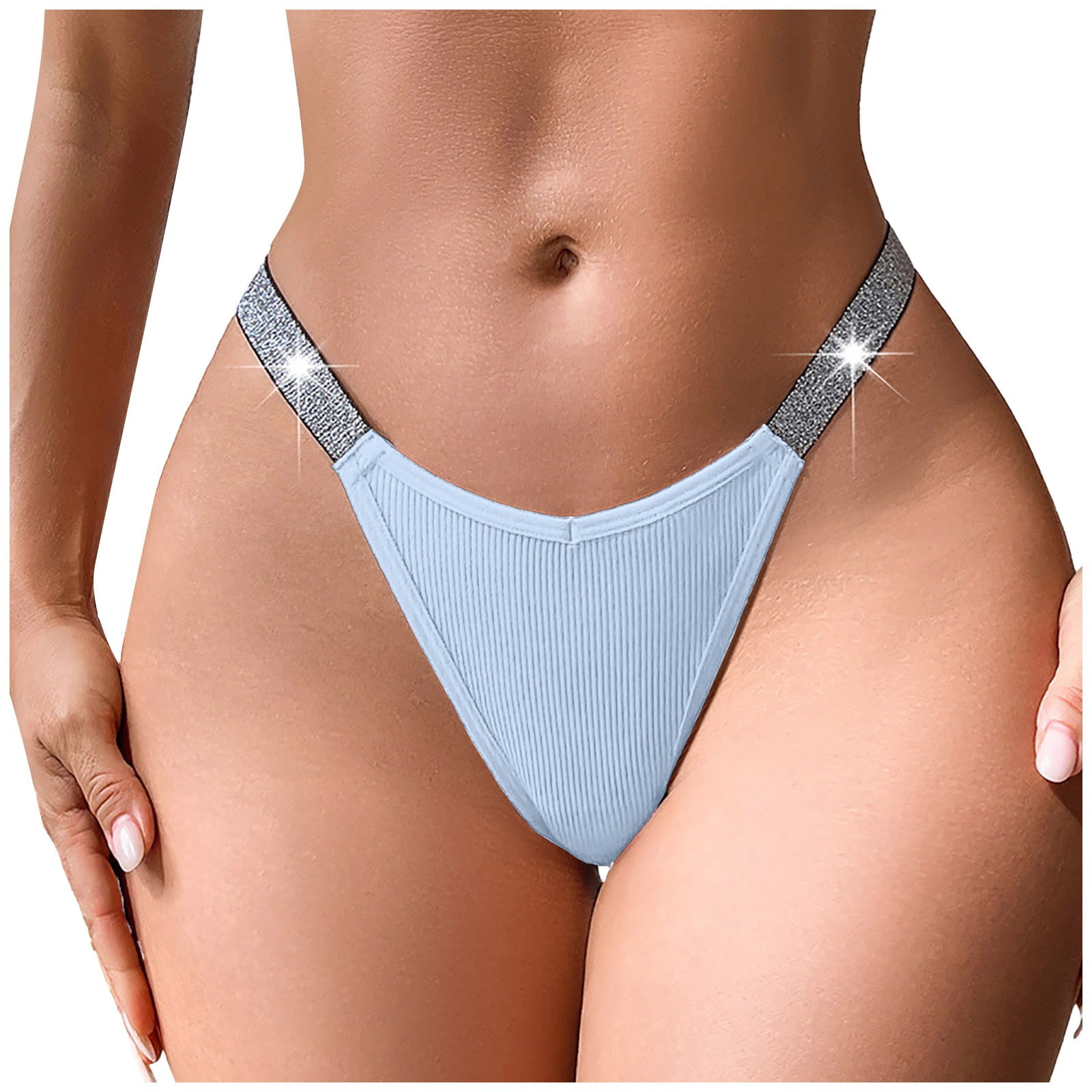 Fiaer,Sexy G-String Thongs for Women Breathable Low Rise Lace Underwear Silver Strap Panties ...