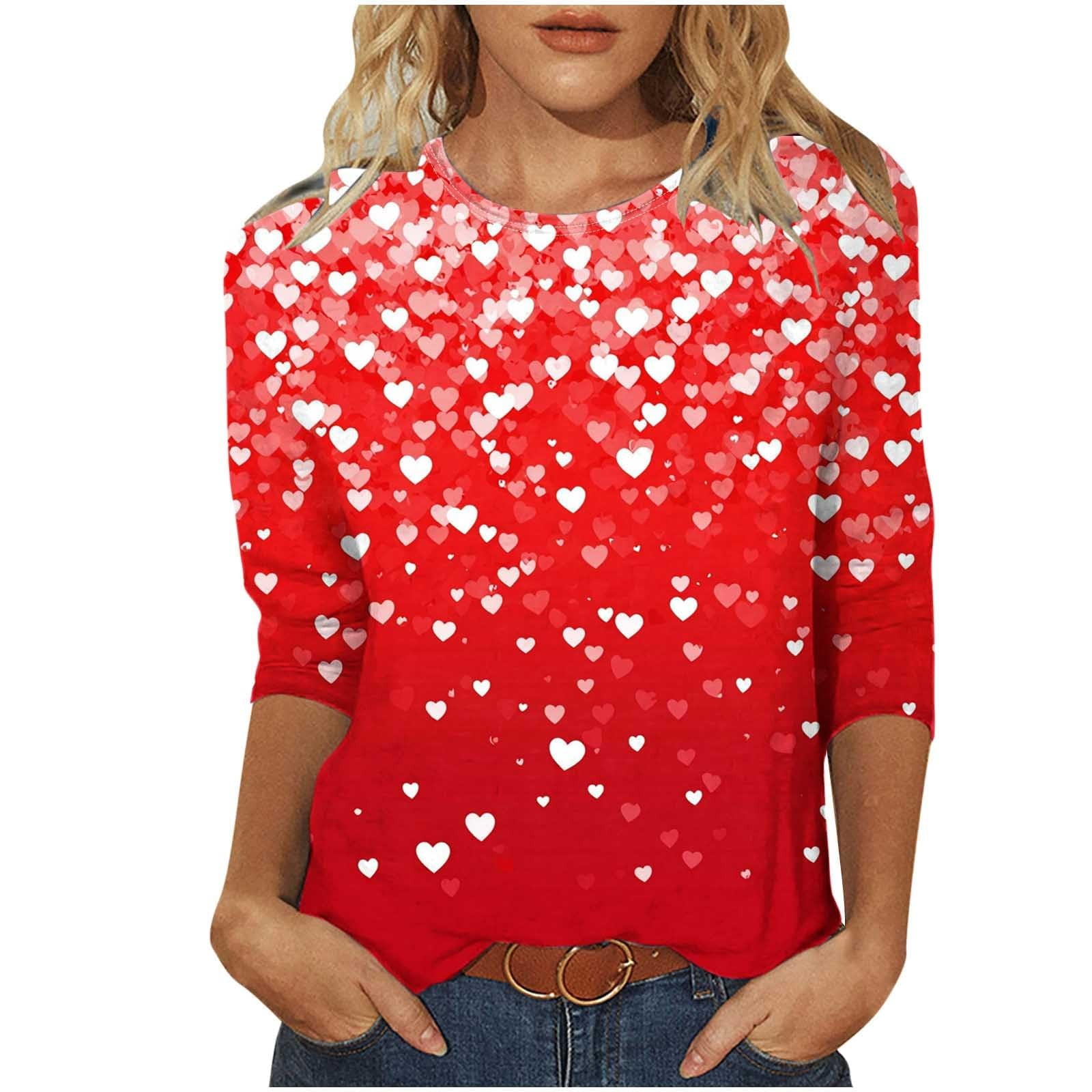 Fiaer Valentine Shirts for Women Dressy 3/4 Length Sleeve Tops Heart ...