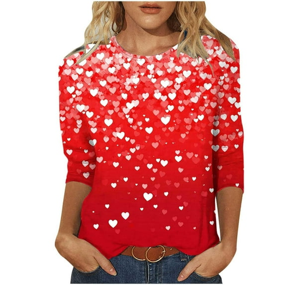 Fiaer Valentine Shirts for Women Dressy 3/4 Length Sleeve Tops Heart ...
