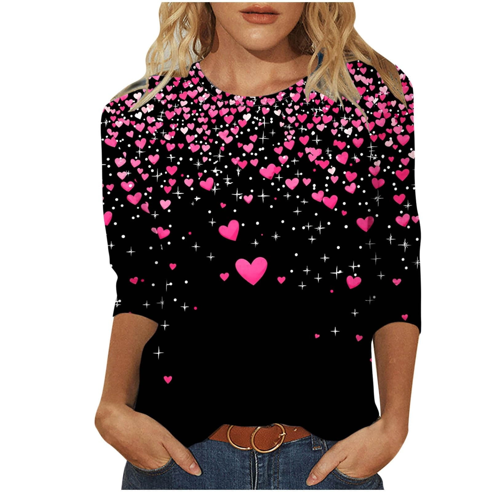 Fiaer Valentine Shirts for Women Dressy 3/4 Length Sleeve Tops Heart ...