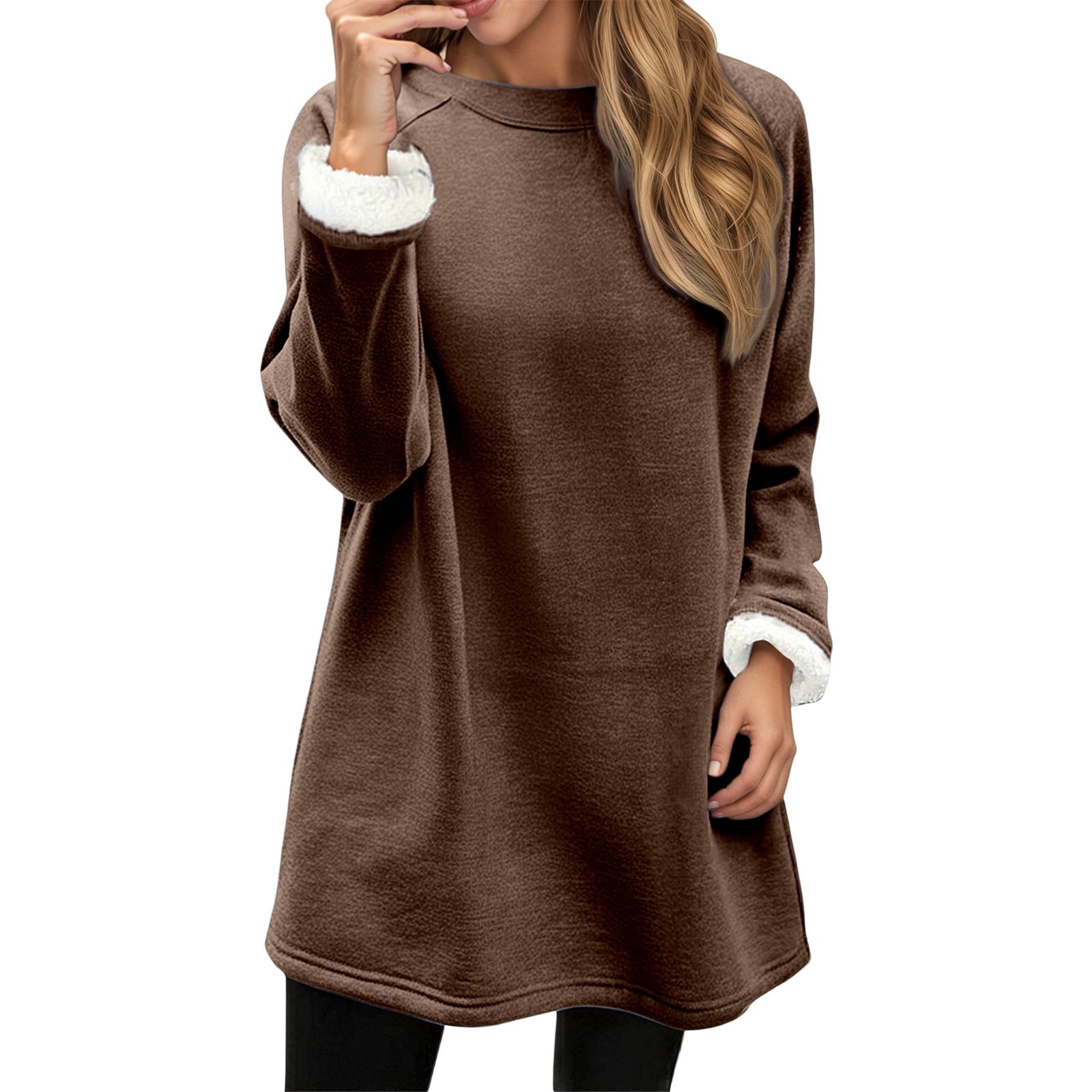 Fiaer,Women's Crew Neck Loose Fit Plus Size Long Sweatshirts Long ...