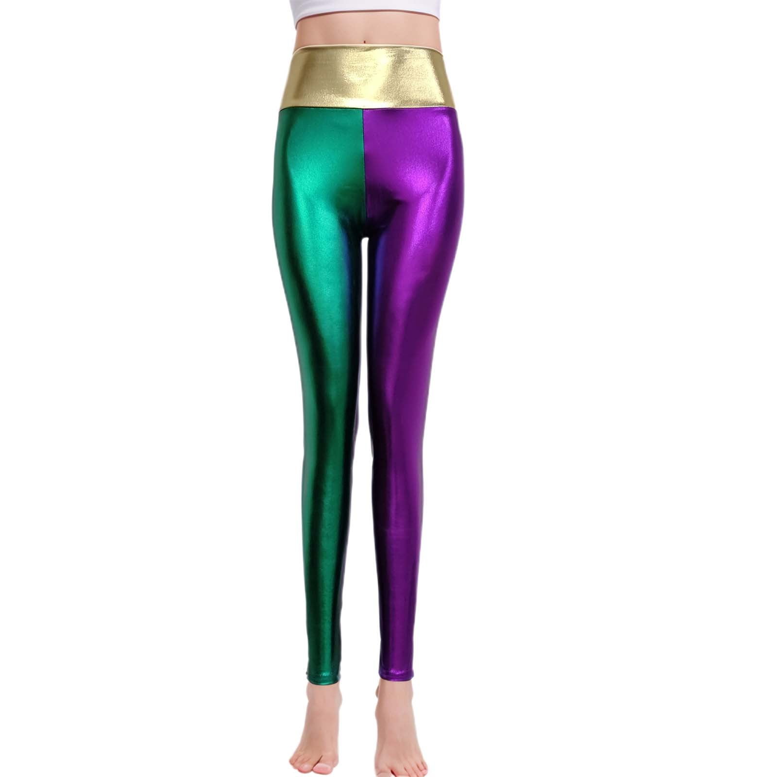 Fiaer Women's High Waisted Yoga Pants Tummy Control Shiny Sports Tights ...