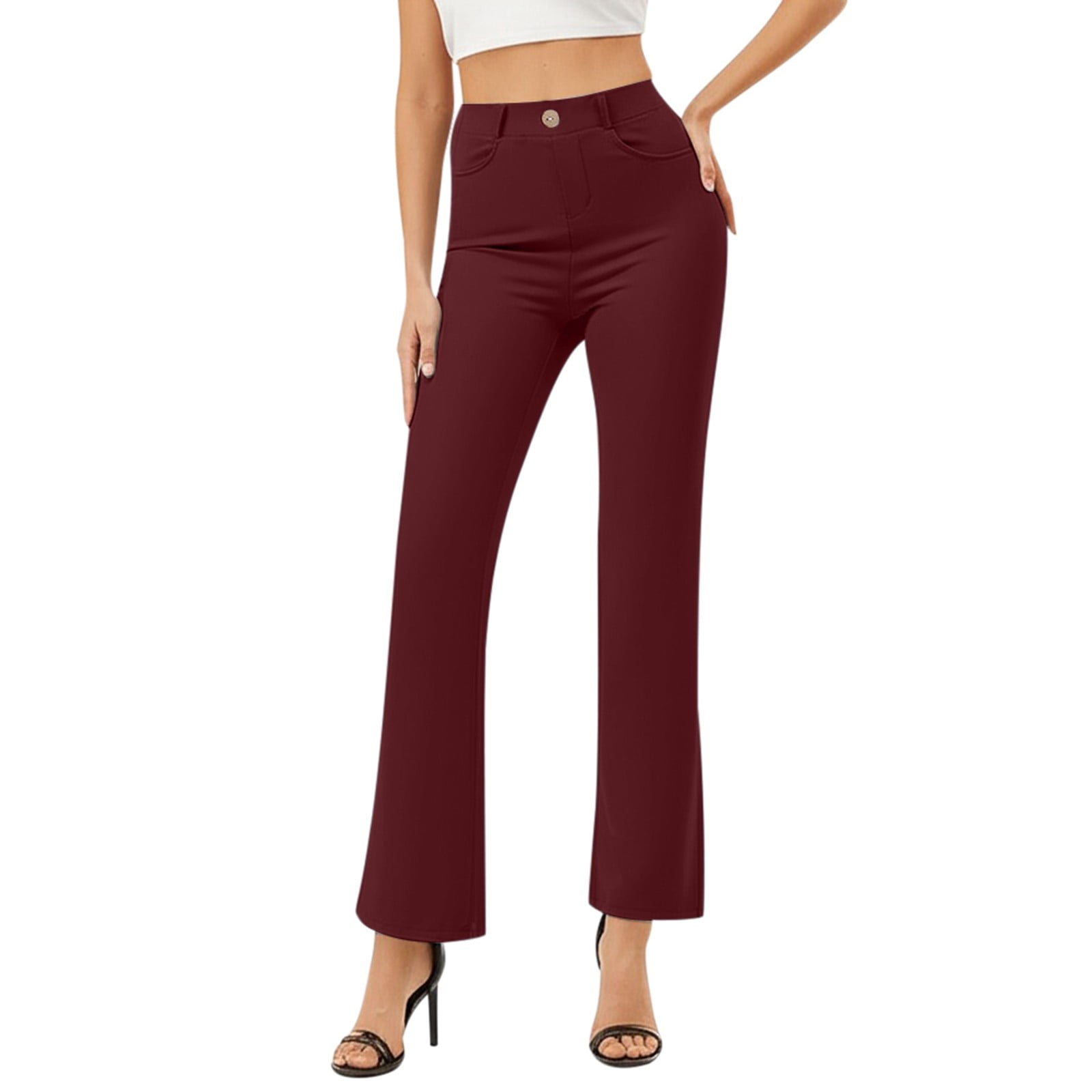 Fiaer,Women's Plus Size Straight Leg Dressy Pants,Ladies Work Stretchy ...
