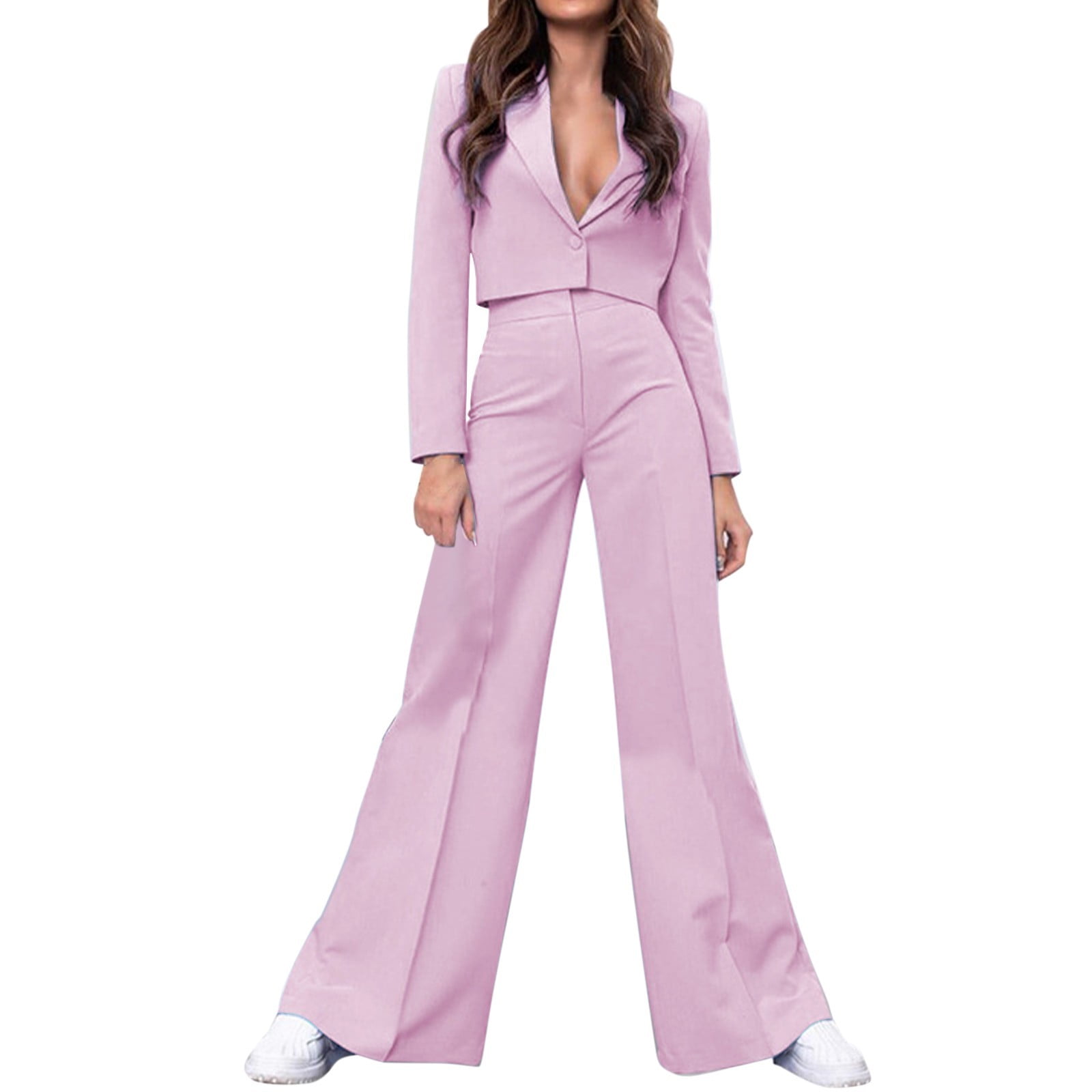 Fiaer,Womens Dressy Plus Size Suit Sets,2 Piece Set for Cropped Blazer ...