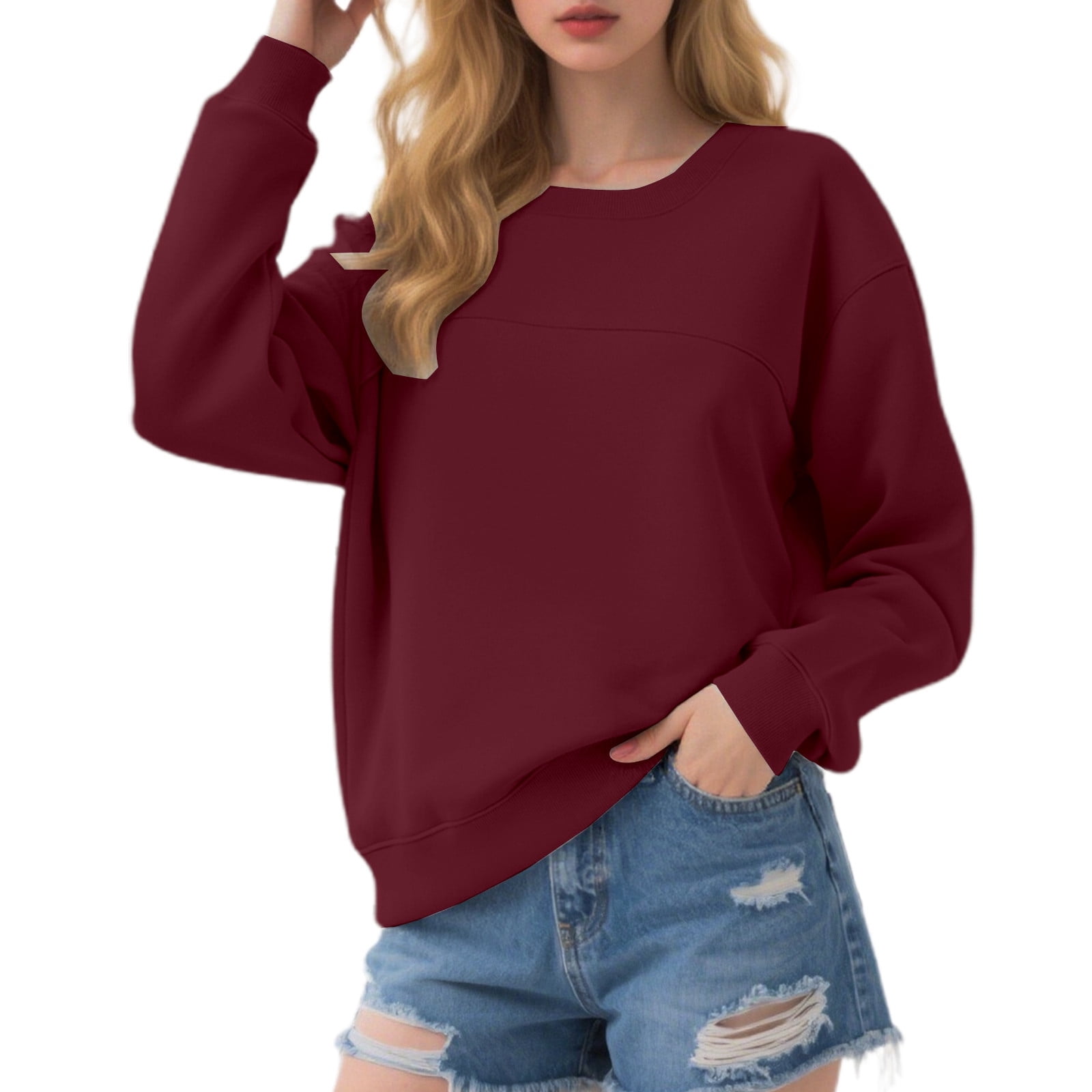 Fiaer,Womens Oversized Pullover,Women's Crew Neck Long Sleeve Casual ...