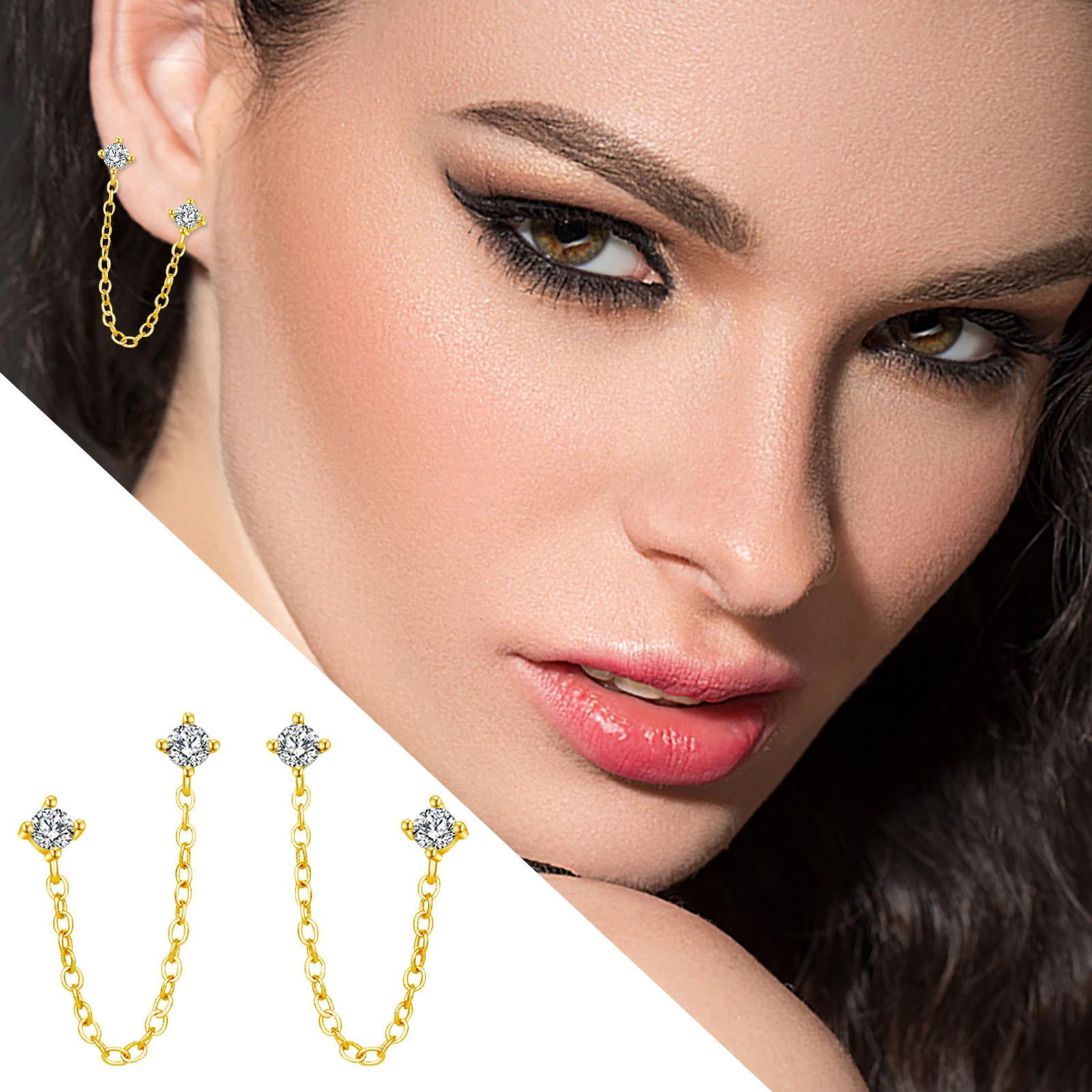 Fiaya Women Double Holes Butterfly Earrings, Small Stud Wrap Tassel ...