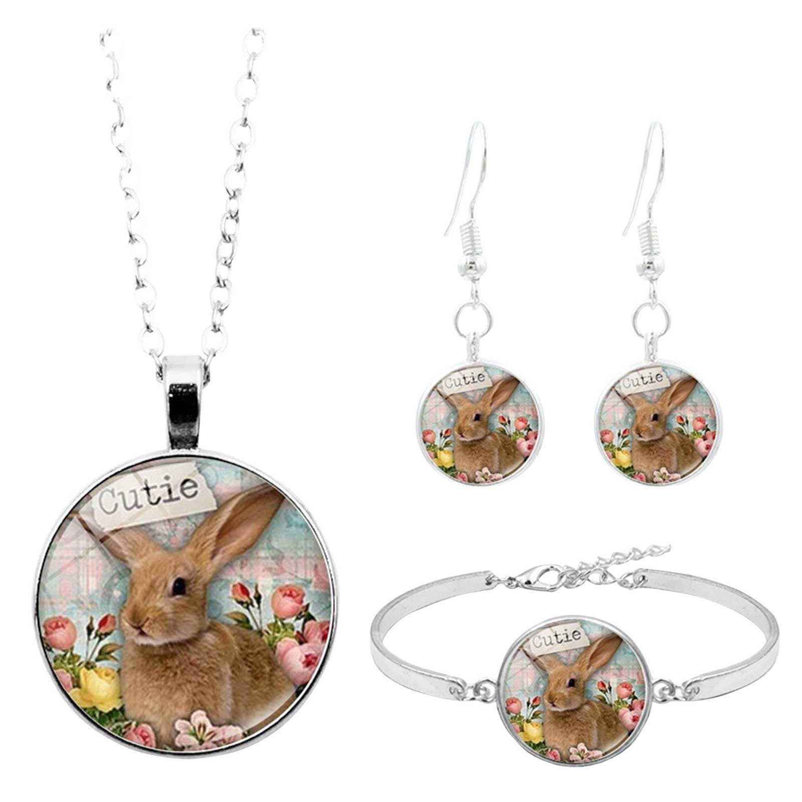 Fiaya Women Easter Rabbit Necklace Earrings Bracelet Jewelry Set of 4 ...