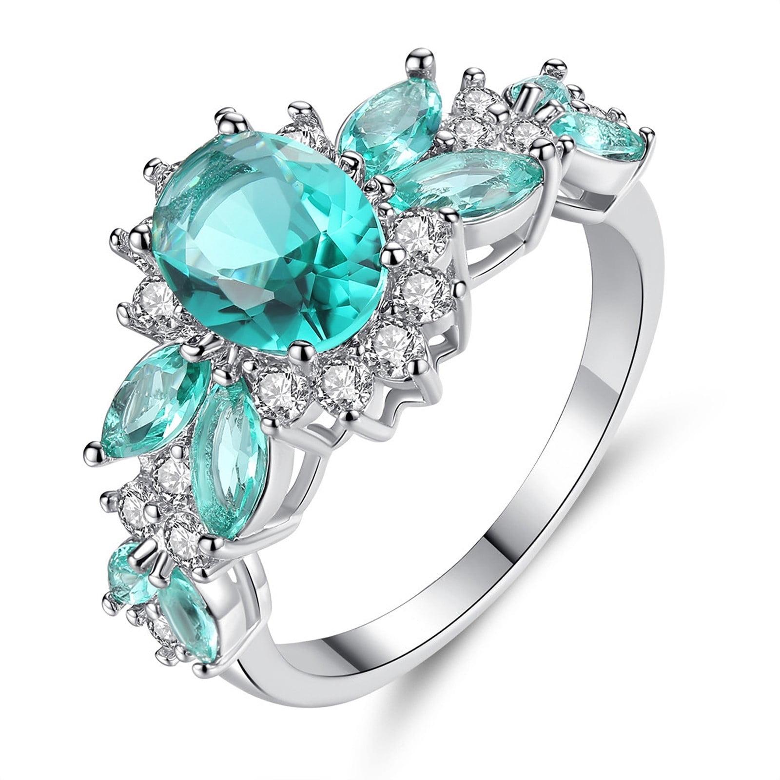 Fiaya Women Silver Plated Oval Cut Created Cubic Zirconia Ring, 1pc ...