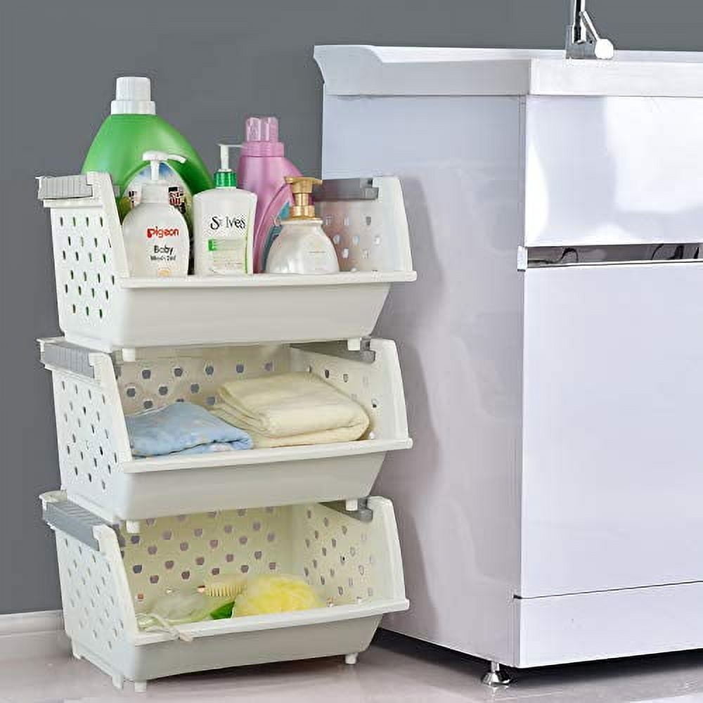 Fiaze 3-Pack White Plastic Kitchen Stackable Storage Baskets, Stackable ...