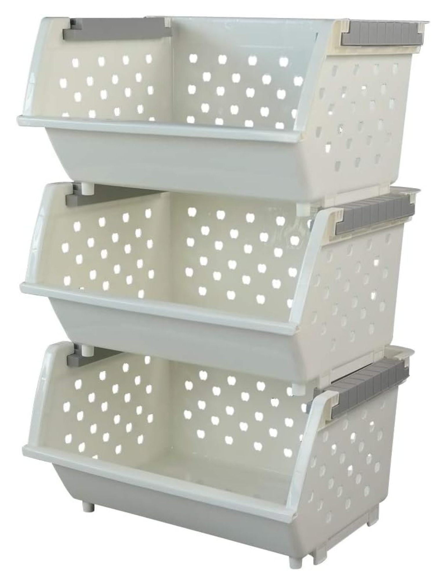Fiaze 3-Pack White Plastic Kitchen Stackable Storage Baskets, Stackable ...