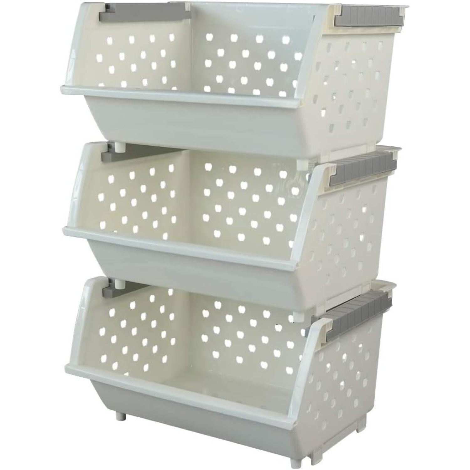Fiaze 3-Pack White Plastic Kitchen Stackable Storage Baskets, Stackable ...