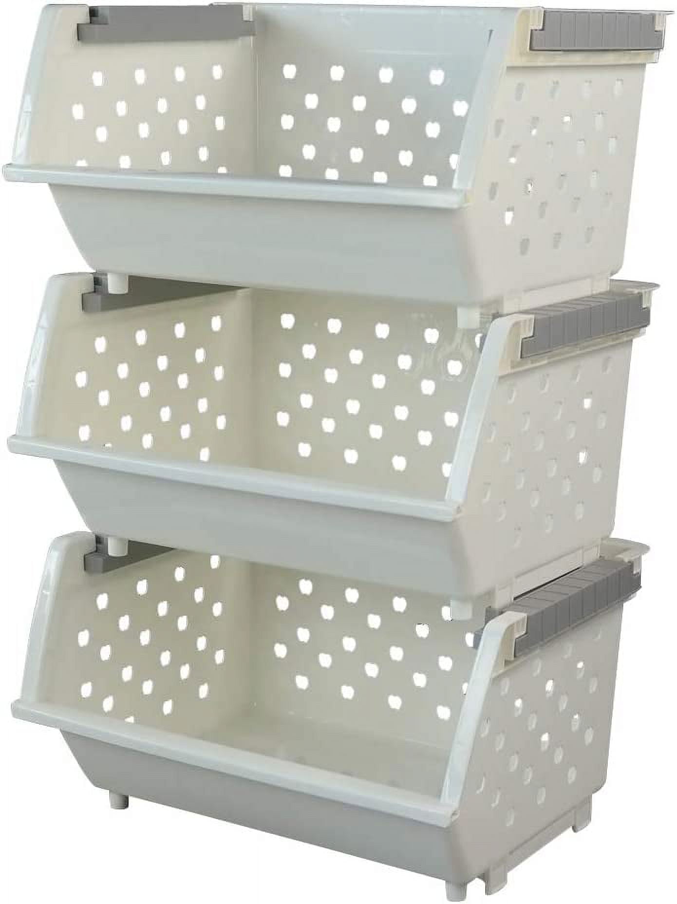 Fiaze 3-Pack White Plastic Kitchen Stackable Storage Baskets, Stackable ...