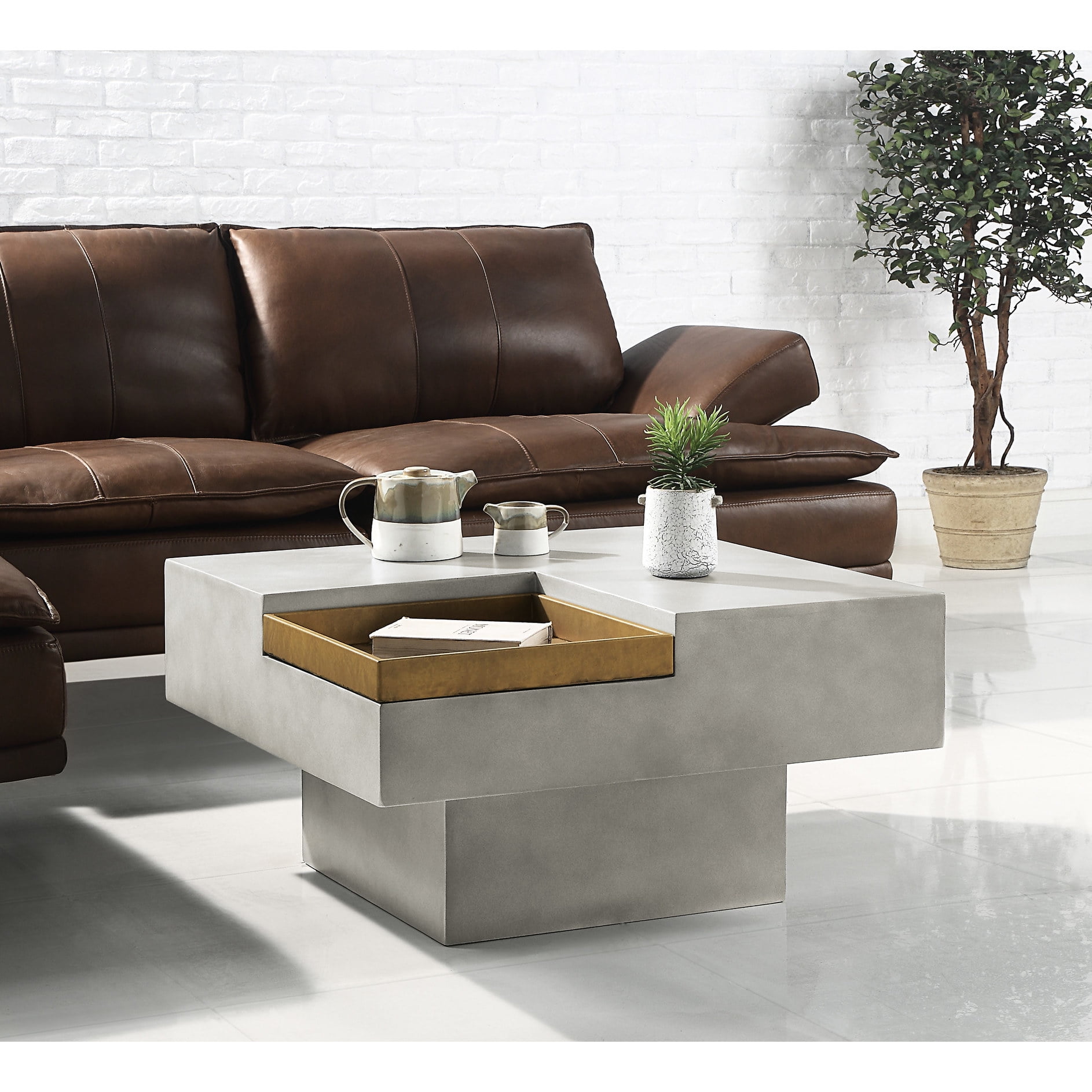 Fiber Concrete Coffee Table+Versatile Design"-"Multiple Spaces+Serve as ...
