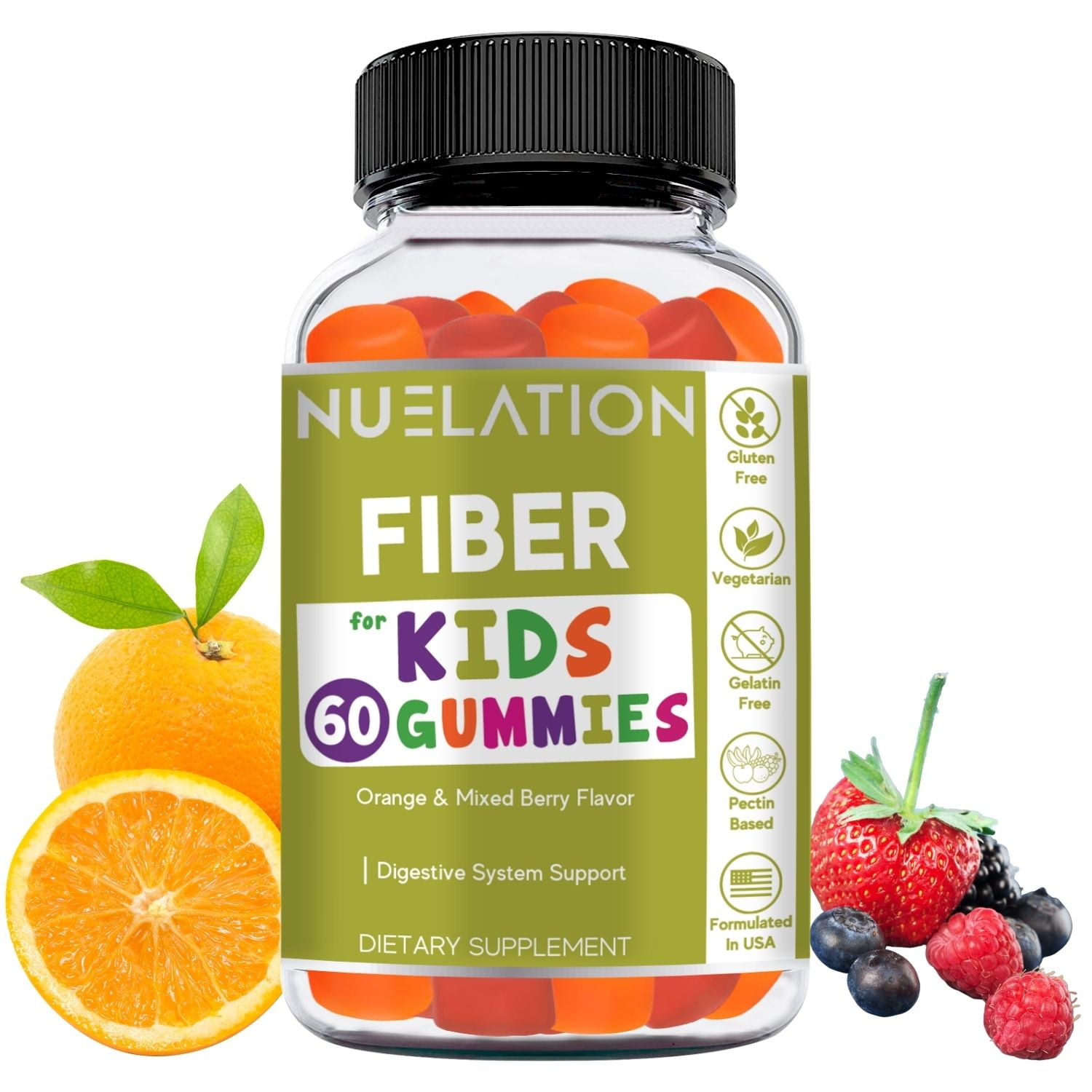 Fiber Gummies for Kids - 60 Count - Vegetarian, Gluten Free, Gelatin ...