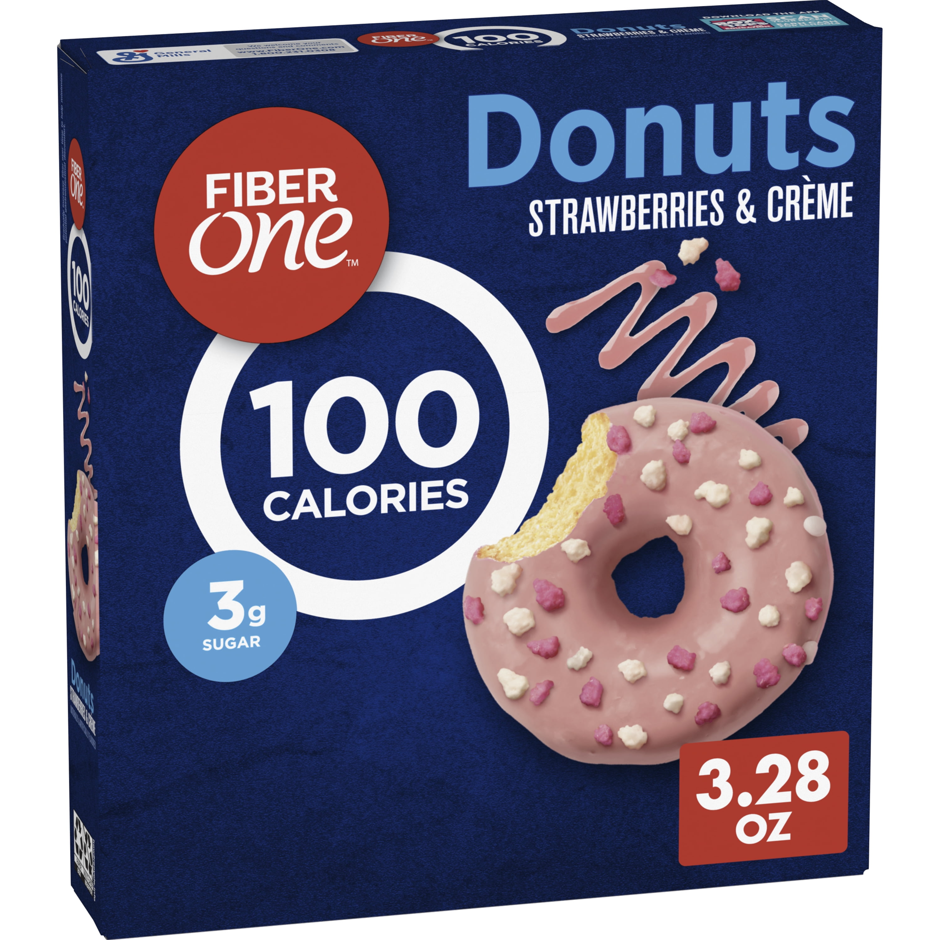 Fiber One 100 Calorie Donuts, Strawberries and Creme, 3g Sugar, 4 Count, 3.28 oz - Walmart.com