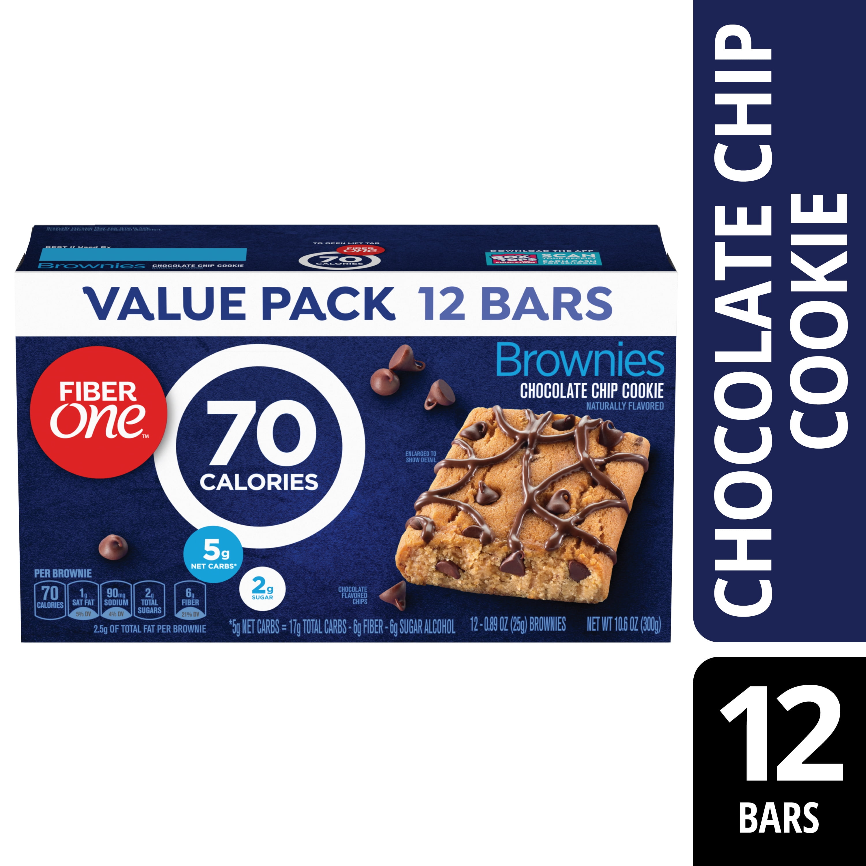 Fiber One 70 Calorie Brownies, Chocolate Chip Cookie, 2g Sugar, Value ...