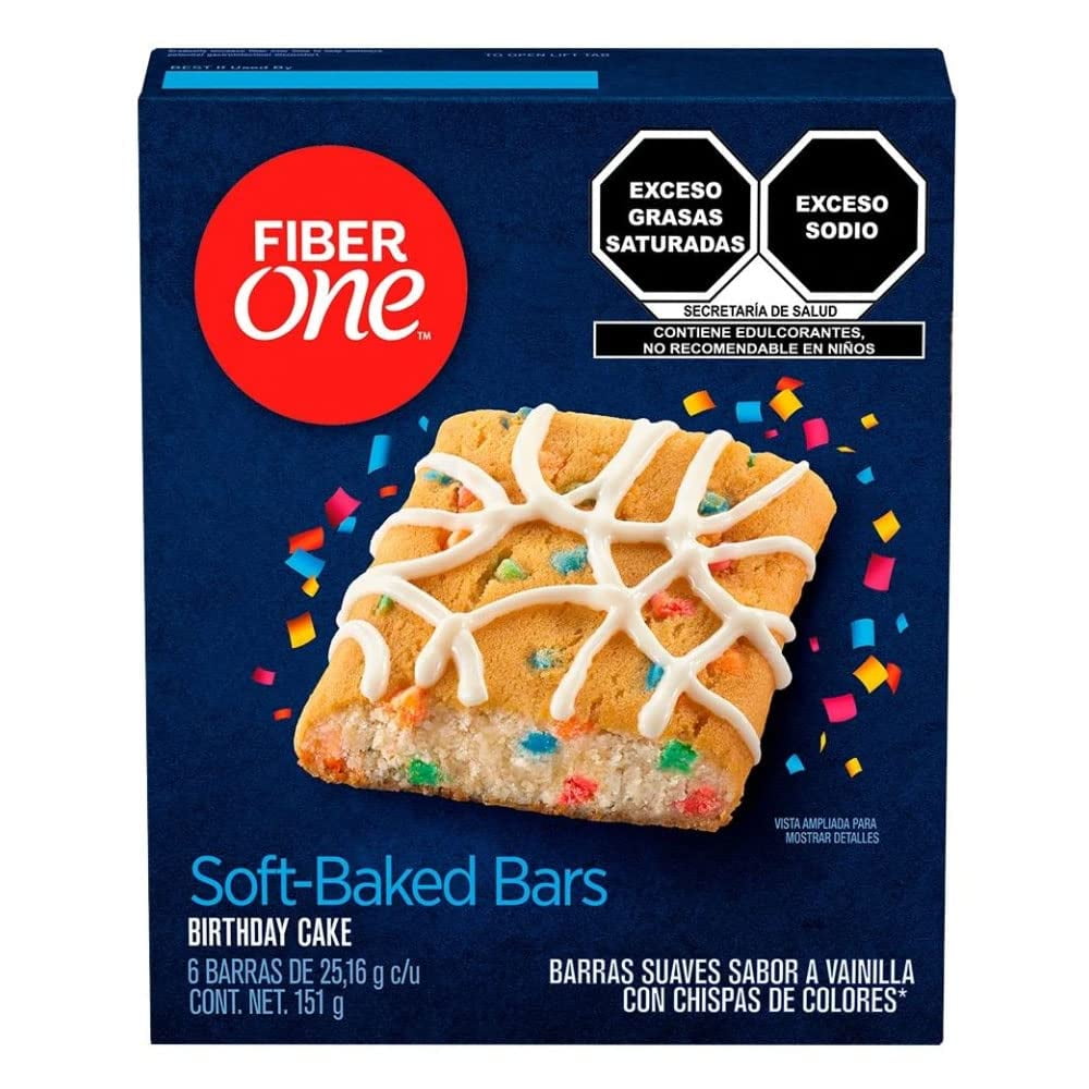 Fiber One 70 Calorie XEF1 Soft-Baked Bars, Birthday Cake, Snack Bars, 6 ...