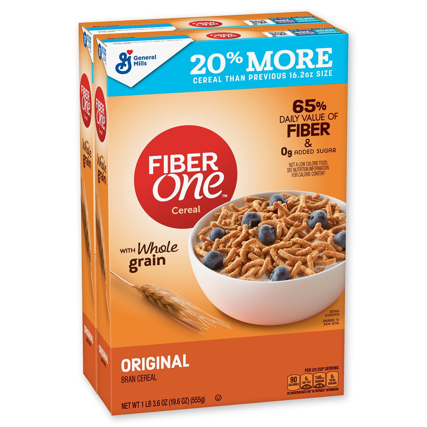 Fiber One Original Bran Cereal, High in Calcium, Healthy Benefits, 32.4 oz (2 pk.) - Walmart.com