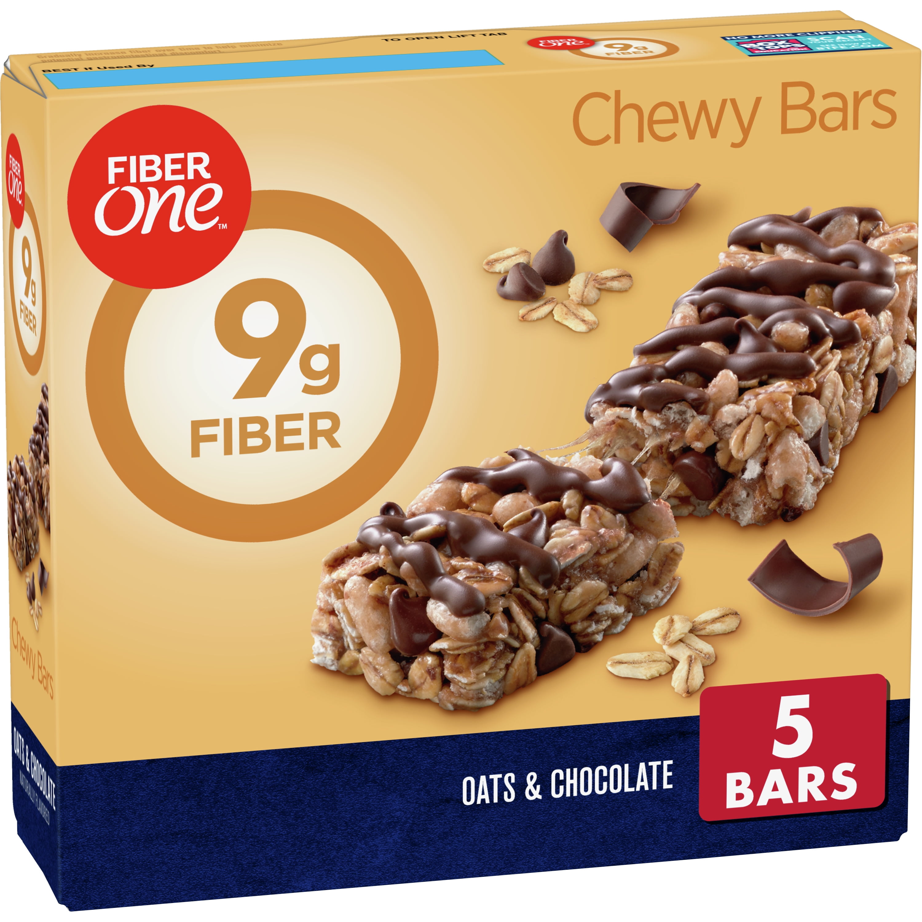 Fiber One Chewy Bars, Oats & Chocolate, Fiber Snacks, 5 ct - Walmart.com