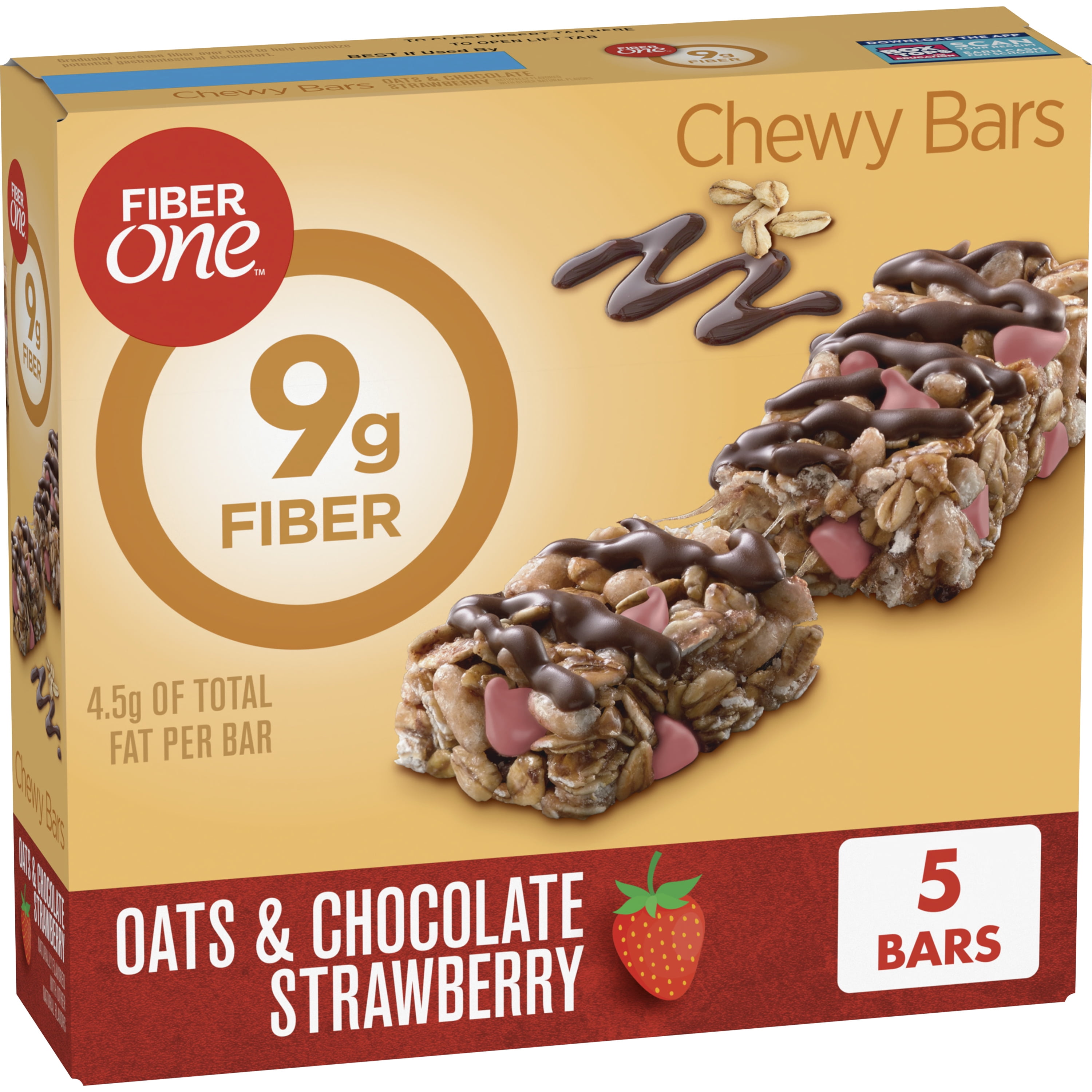 Fiber One Chewy Bars, Oats & Chocolate Strawberry Fiber Snacks, 5 Count ...