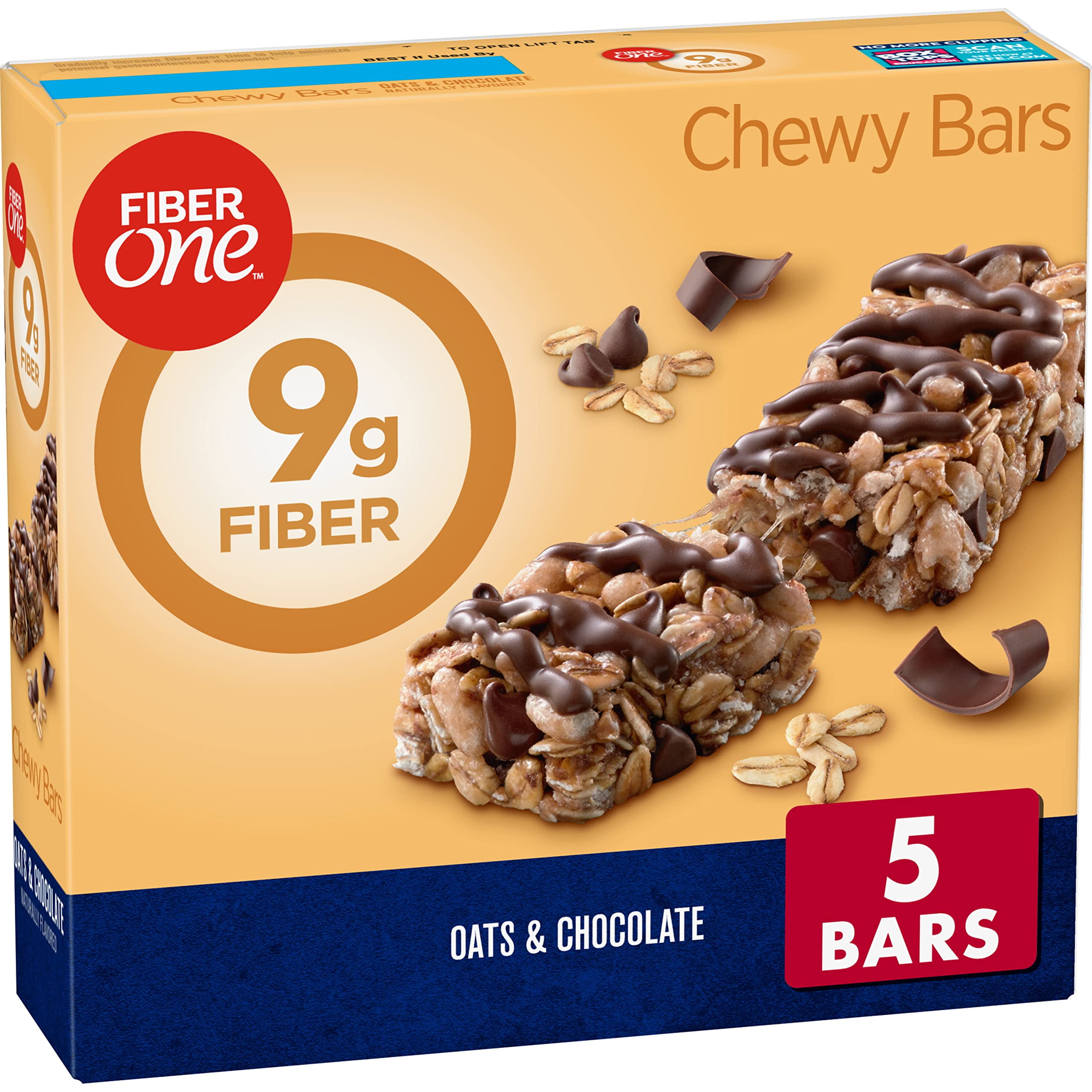 Fiber One Chewy Bars, SSF20 Oats and Chocolate, Fiber Snacks, 5 Ct, 7 ...