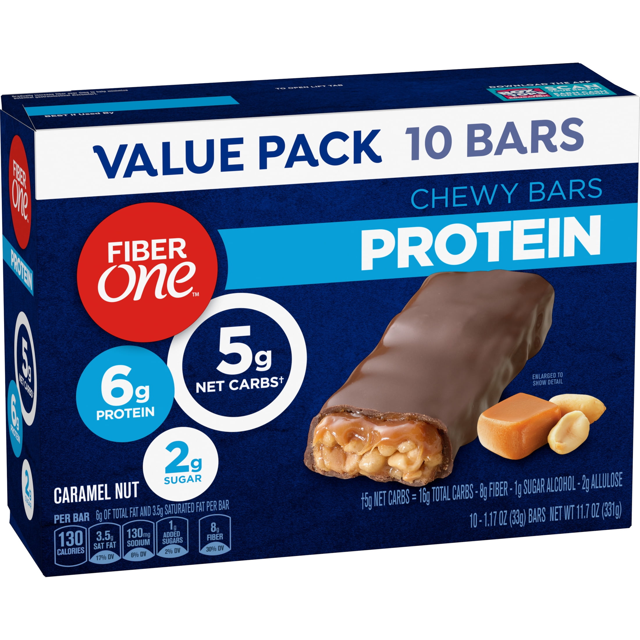 Fiber One, Chewy Protein Bars, 10 ct, Caramel Nut, Coated in Chocolate ...