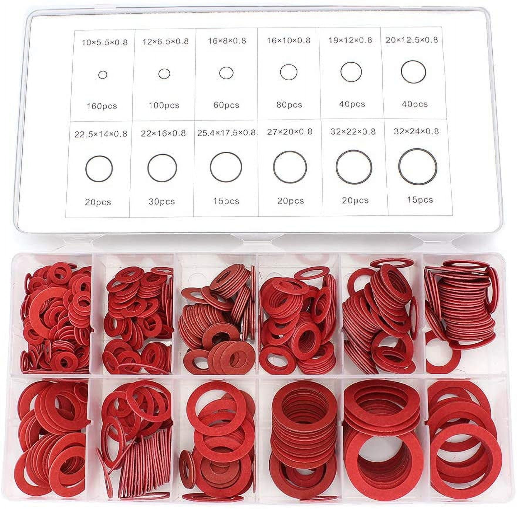 Fiber Washers Assortment, 600 Pcs Red Steel Paper Fiber Flat Washers ...
