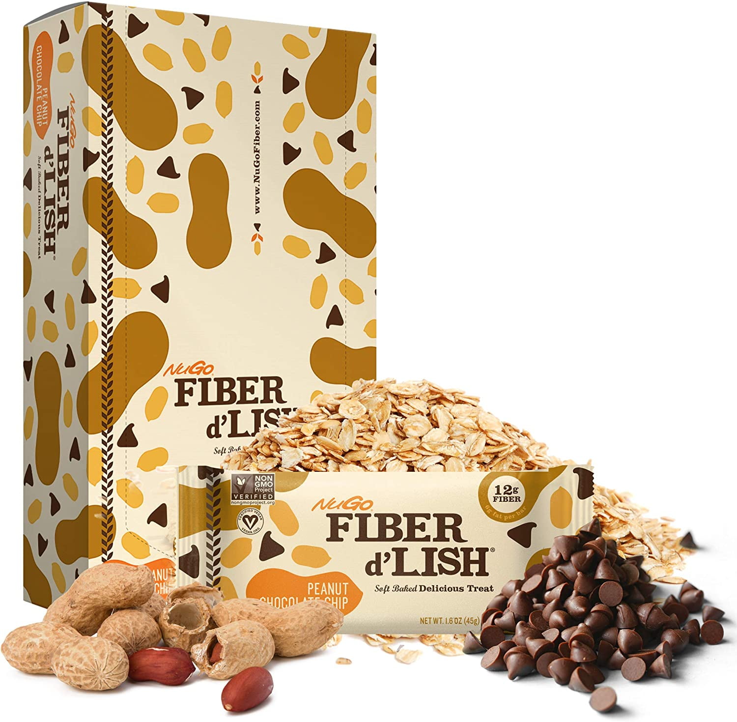 Fiber d'Lish Peanut Chocolate Chip, 12g High Fiber, Vegan, 160 Calories ...