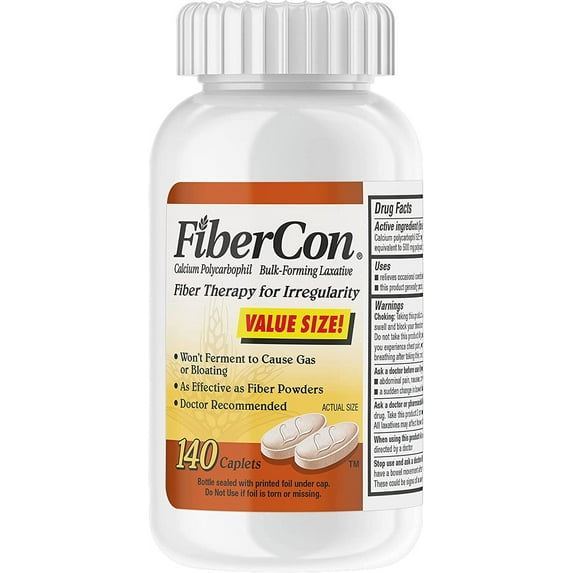 FiberCon Fiber Therapy Caplets, Insoluble Fiber for Constipation, 140 ...