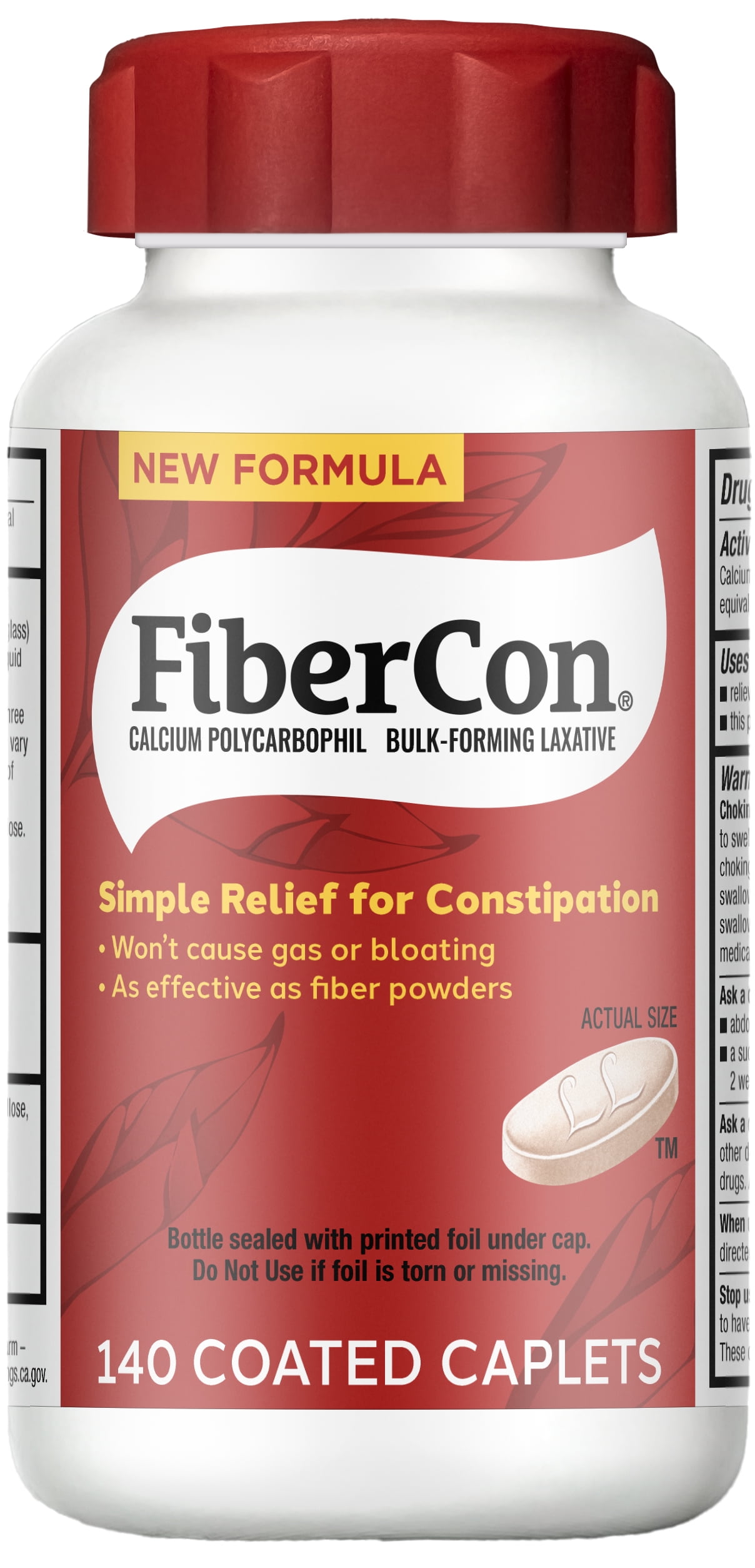 FiberCon Fiber Therapy Coated Caplets, Constipation Relief with No Gas ...
