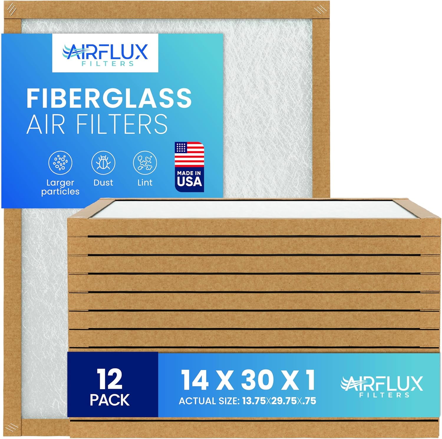 Fiberglass Air Filter - 14x30x1 Air Filter 12 Pack - Non Pleated ...
