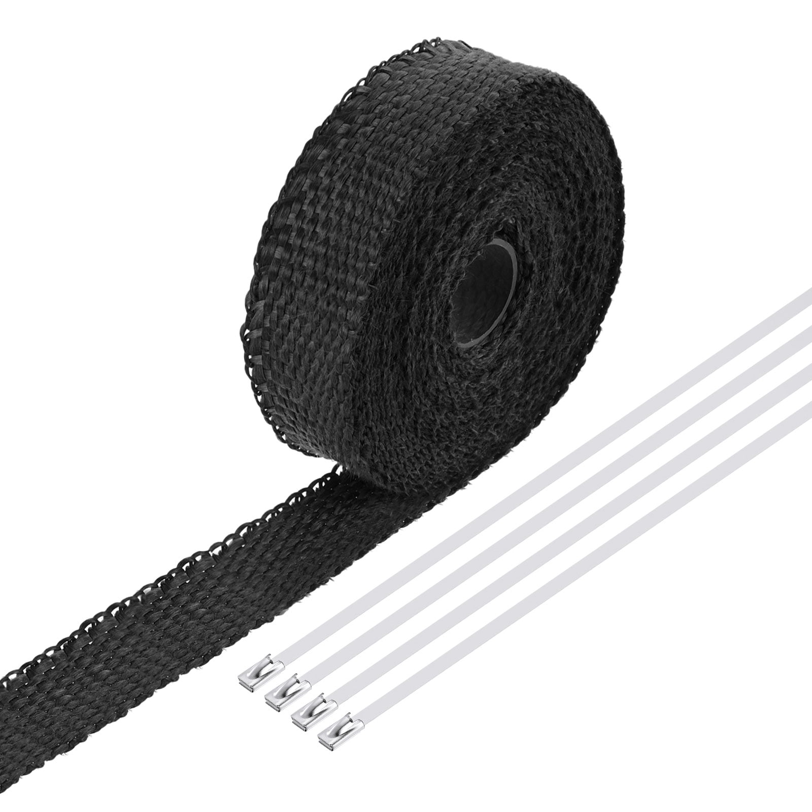 Fiberglass Exhaust Wrap Tape, 1" x 16' Black Header Heat Wrap with 4 ...
