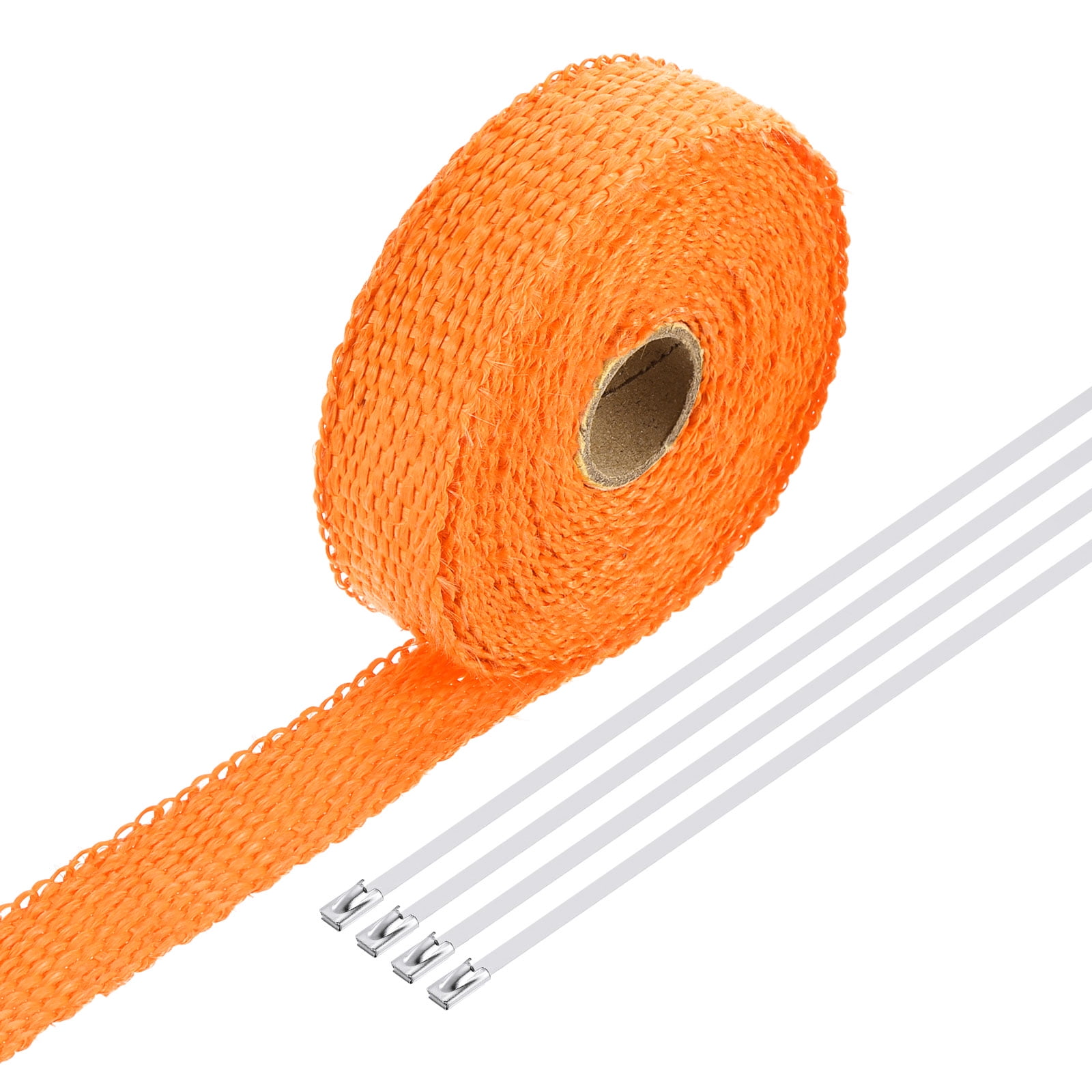 Fiberglass Exhaust Wrap Tape, 1" x 16' Orange Header Heat Wrap with 4 ...