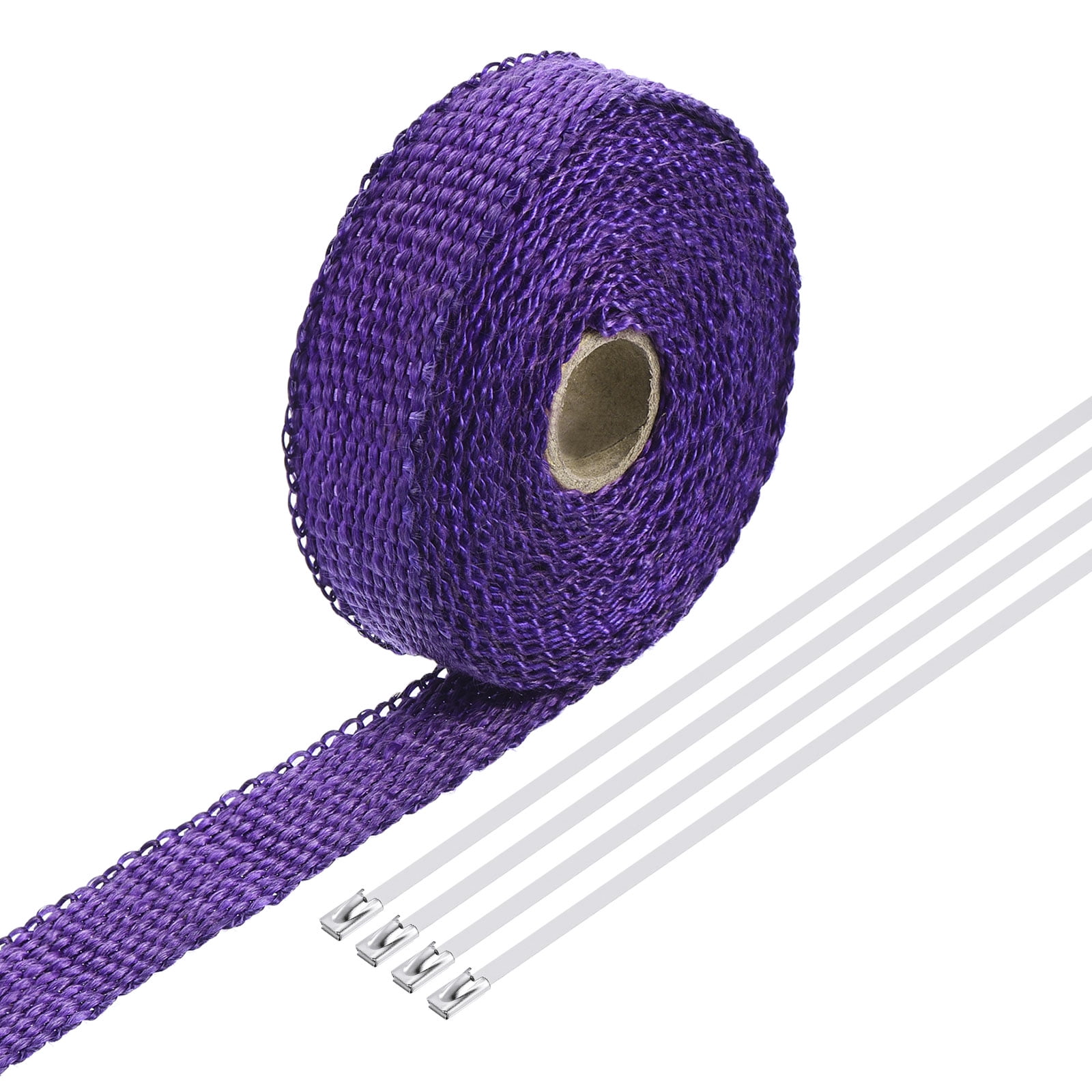 Fiberglass Exhaust Wrap Tape, 1" x 16' Purple Header Heat Wrap with 4 ...